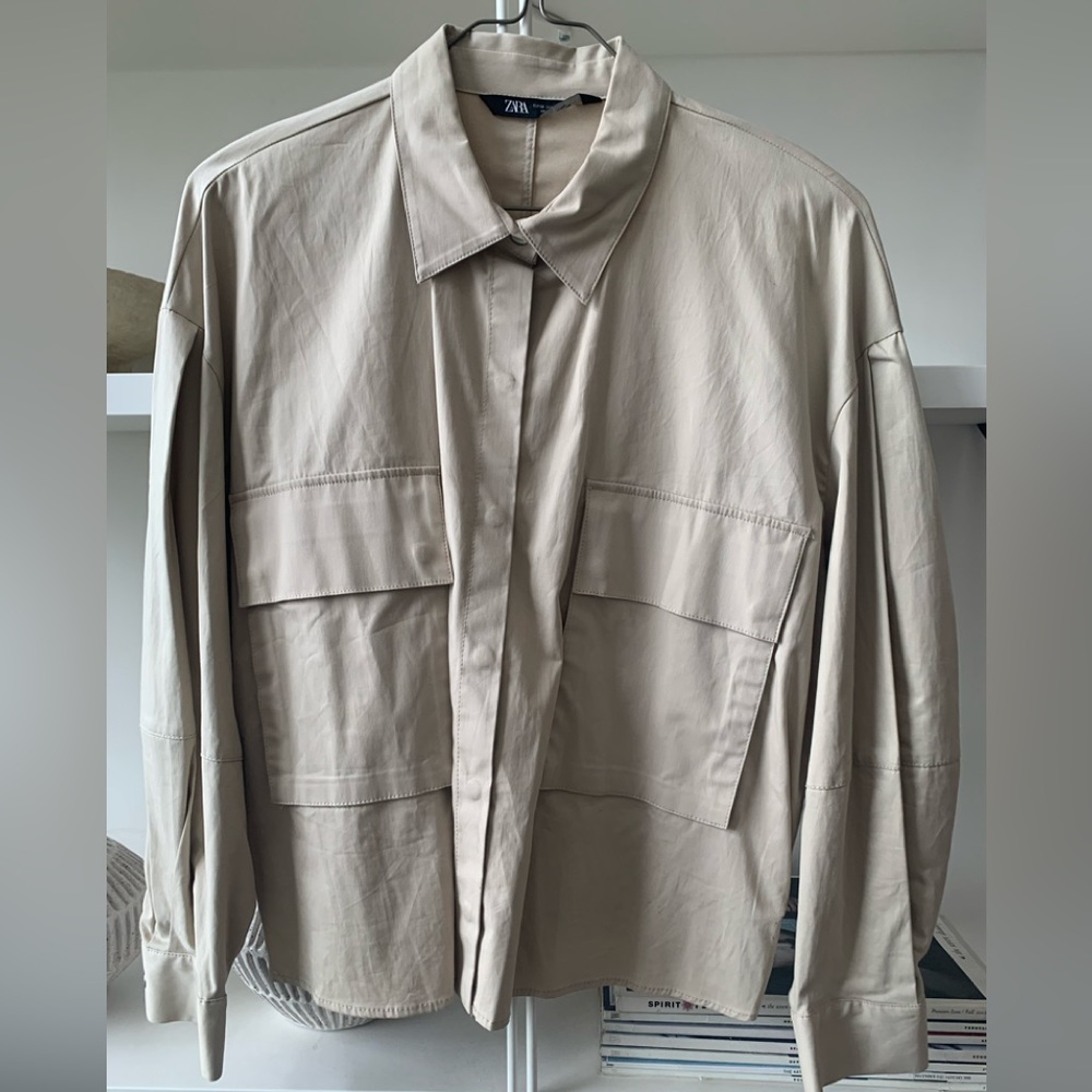 Zara Cotton Cream Jacket With Chest Pockets Elastic W… - Gem